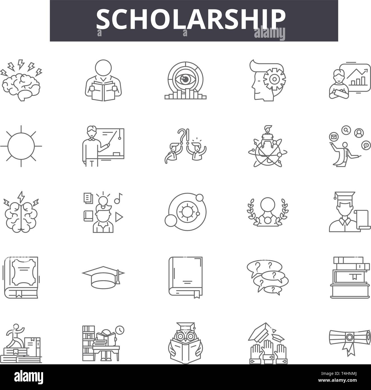 Scholarship line icons, signs set, vector. Scholarship outline concept ...