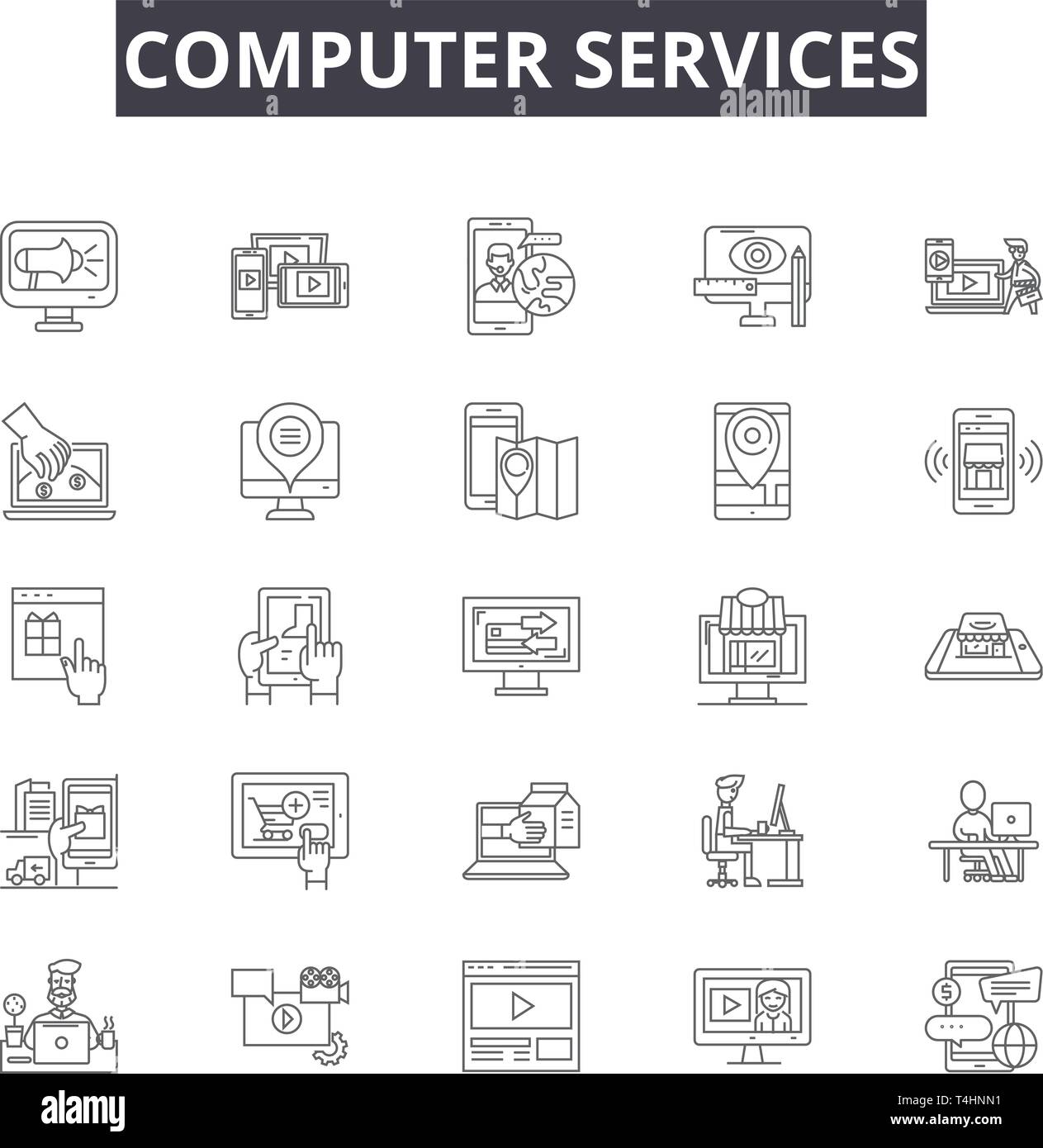 Services line icons, signs set, vector. Services outline concept ...