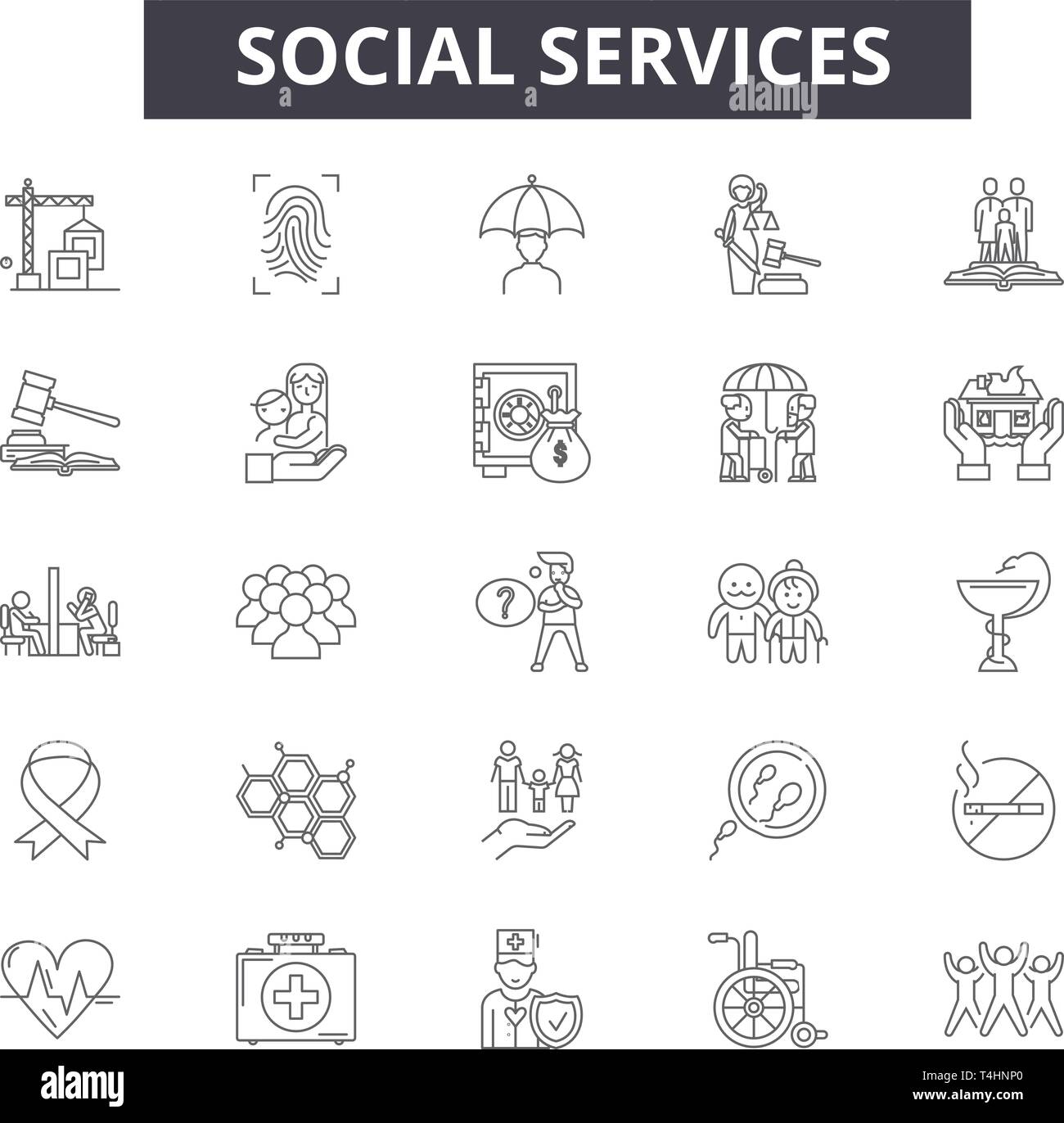 Social services line icons, signs set, vector. Social services outline ...