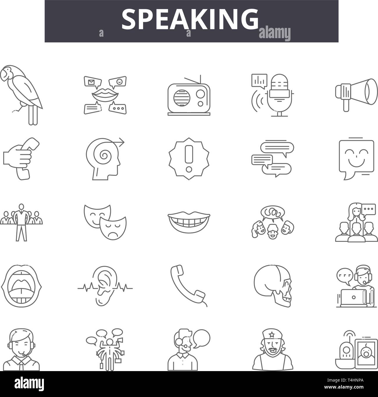 Speaking line icons, signs set, vector. Speaking outline concept ...