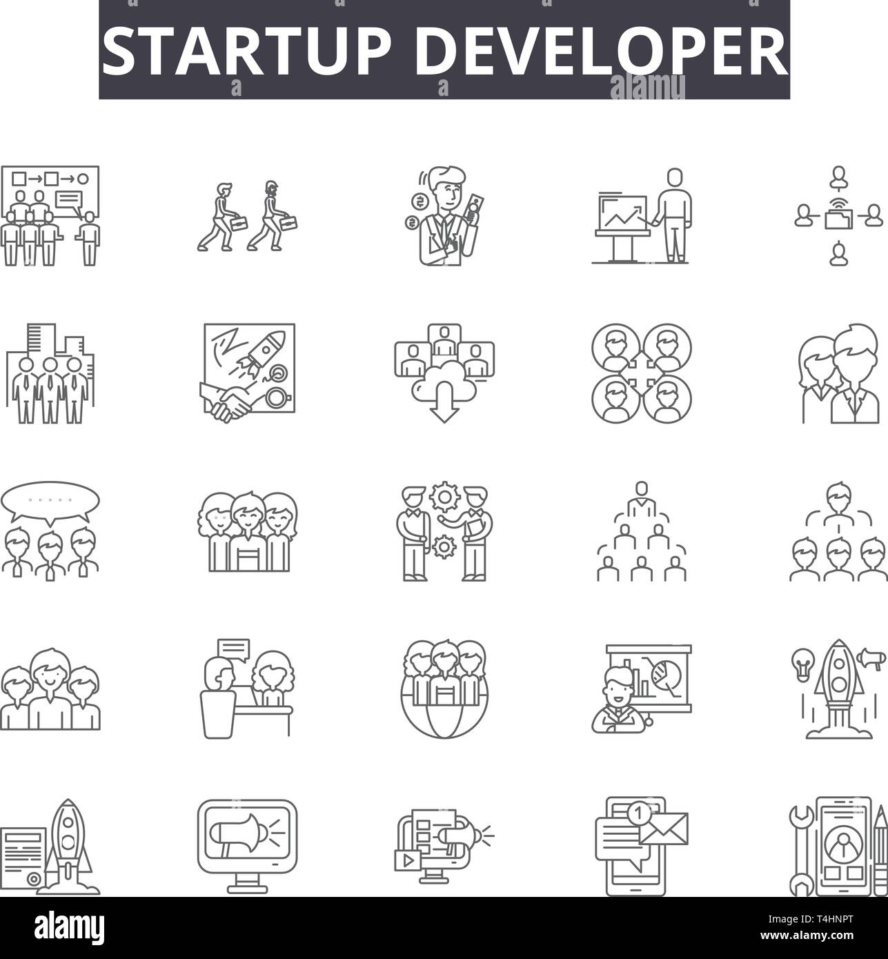 Startup developer line icons, signs set, vector. Startup developer ...
