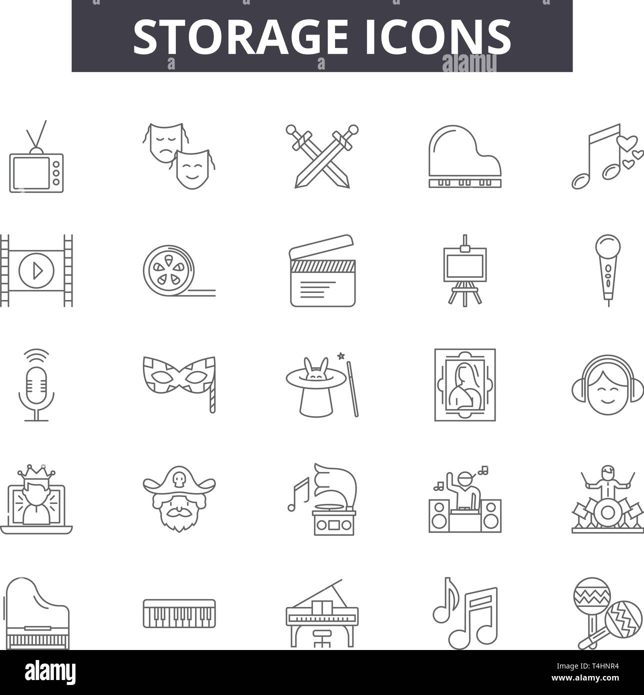Storage line icons, signs set, vector. Storage outline concept ...