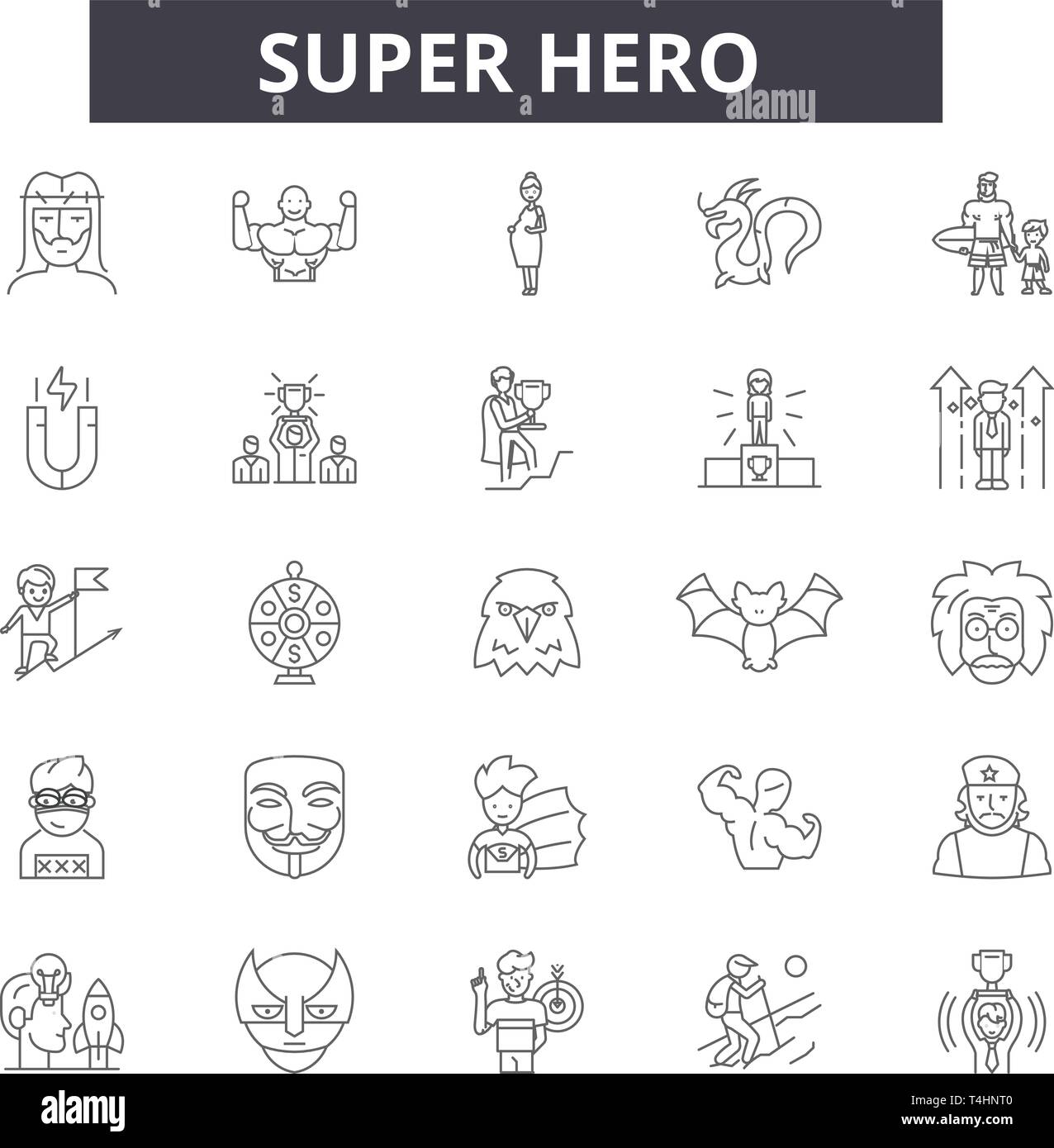 Super hero line icons, signs set, vector. Super hero outline concept ...