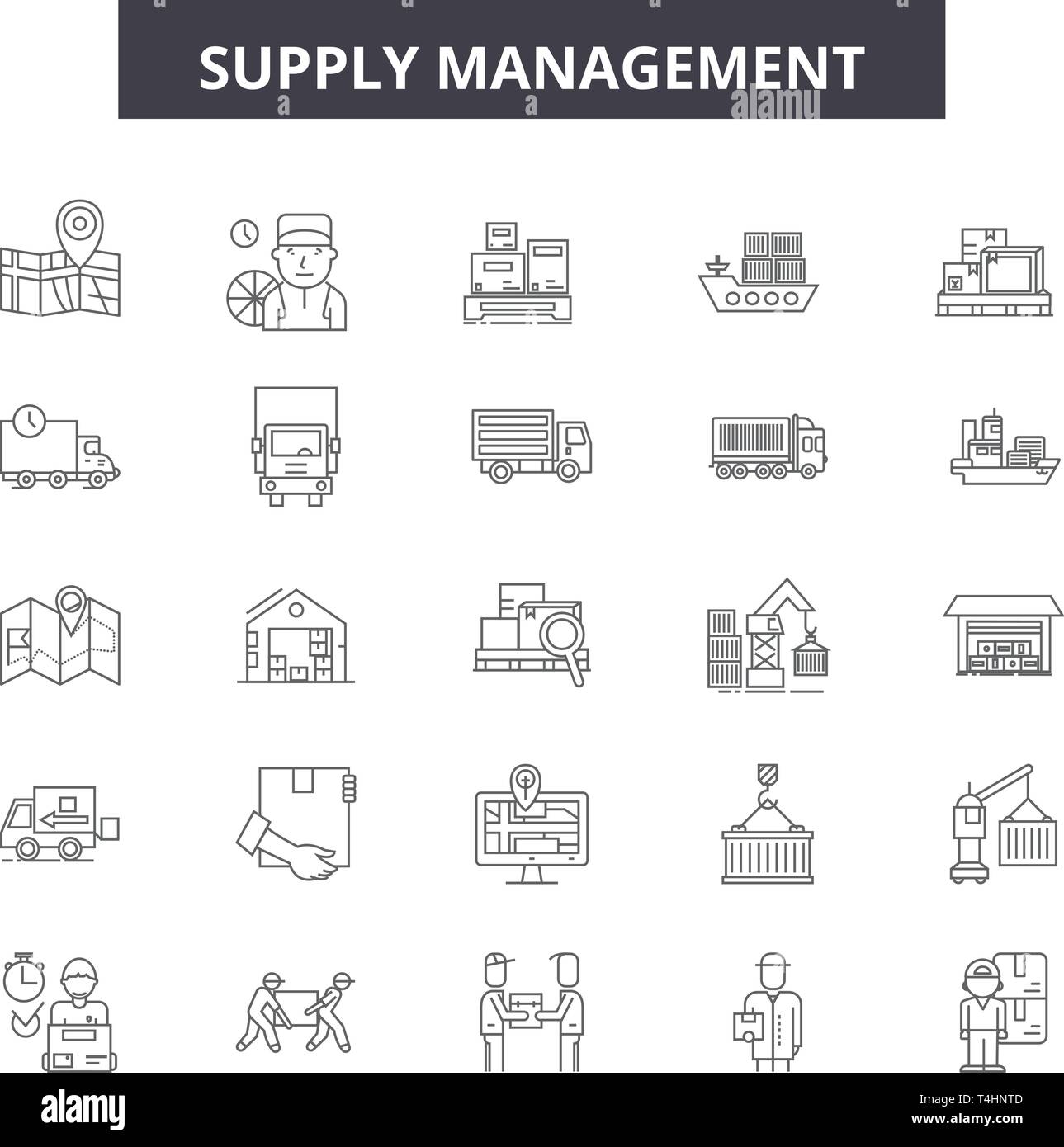 Supply management line icons, signs set, vector. Supply management ...
