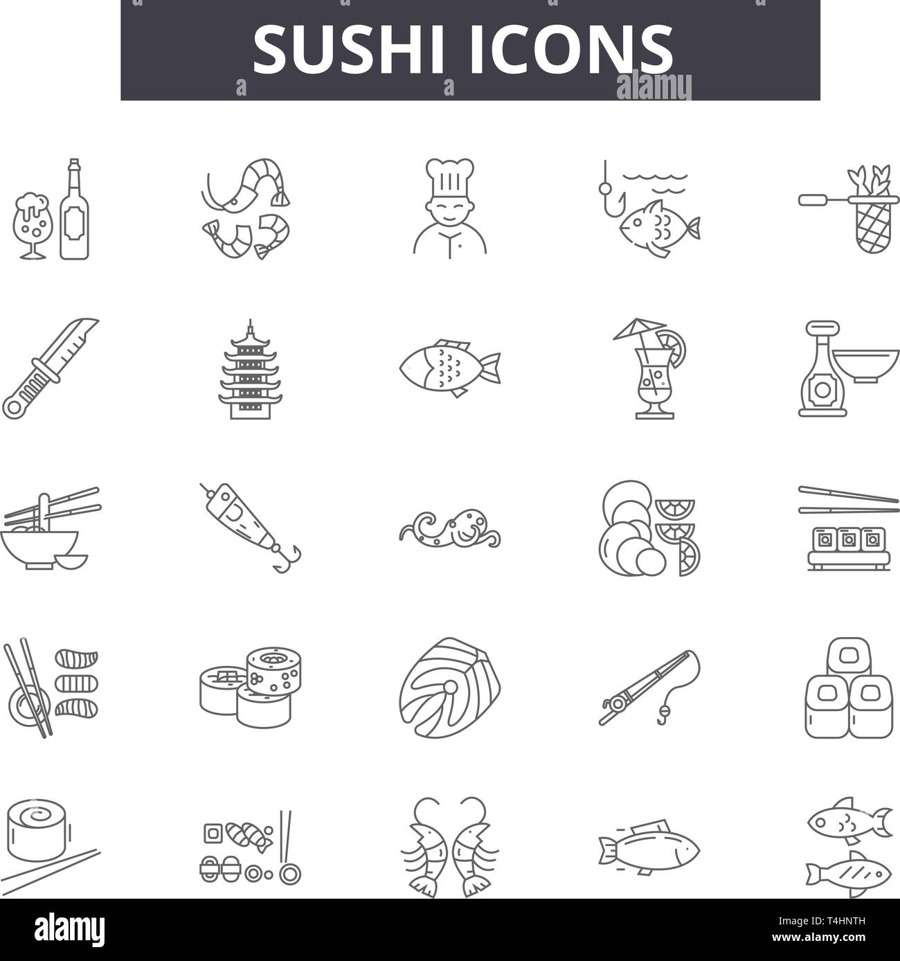 Sushi line icons, signs set, vector. Sushi outline concept ...