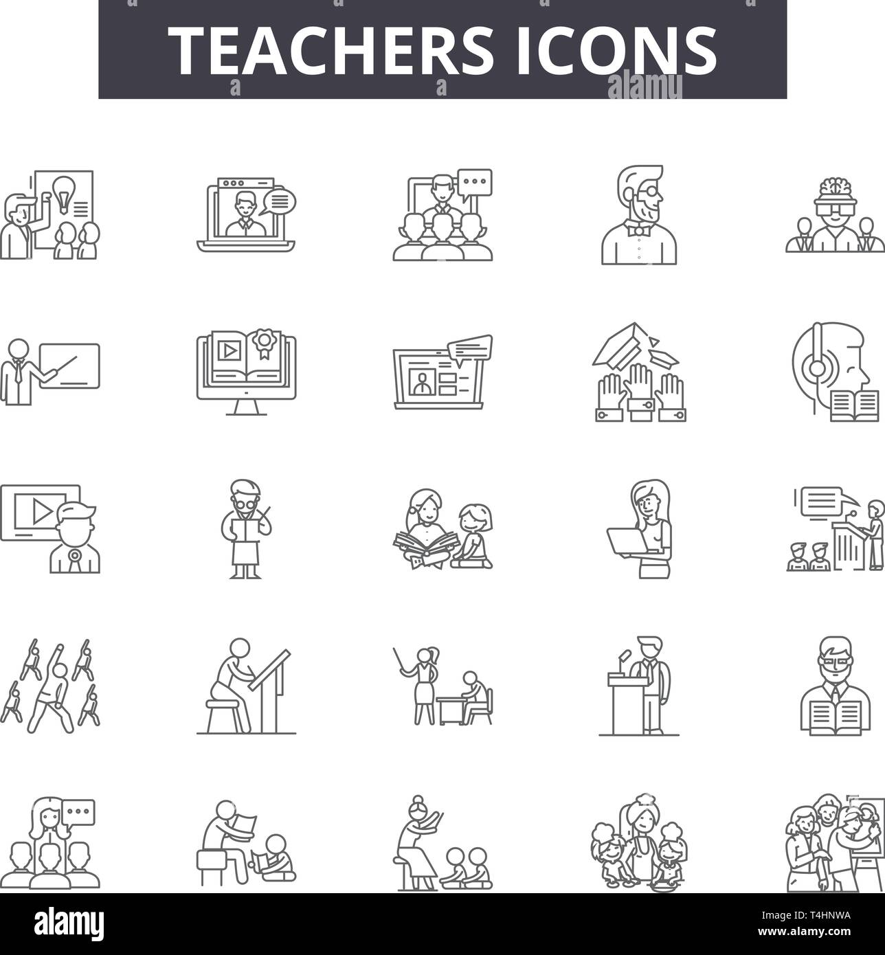Teachers line icons, signs set, vector. Teachers outline concept ...