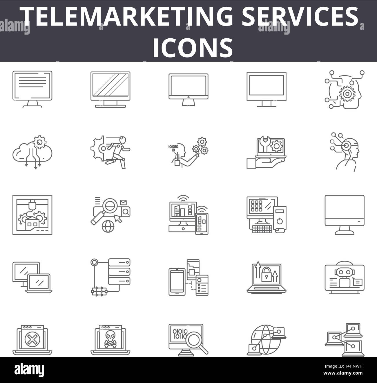 Telemarketing service line icons, signs set, vector. Telemarketing ...
