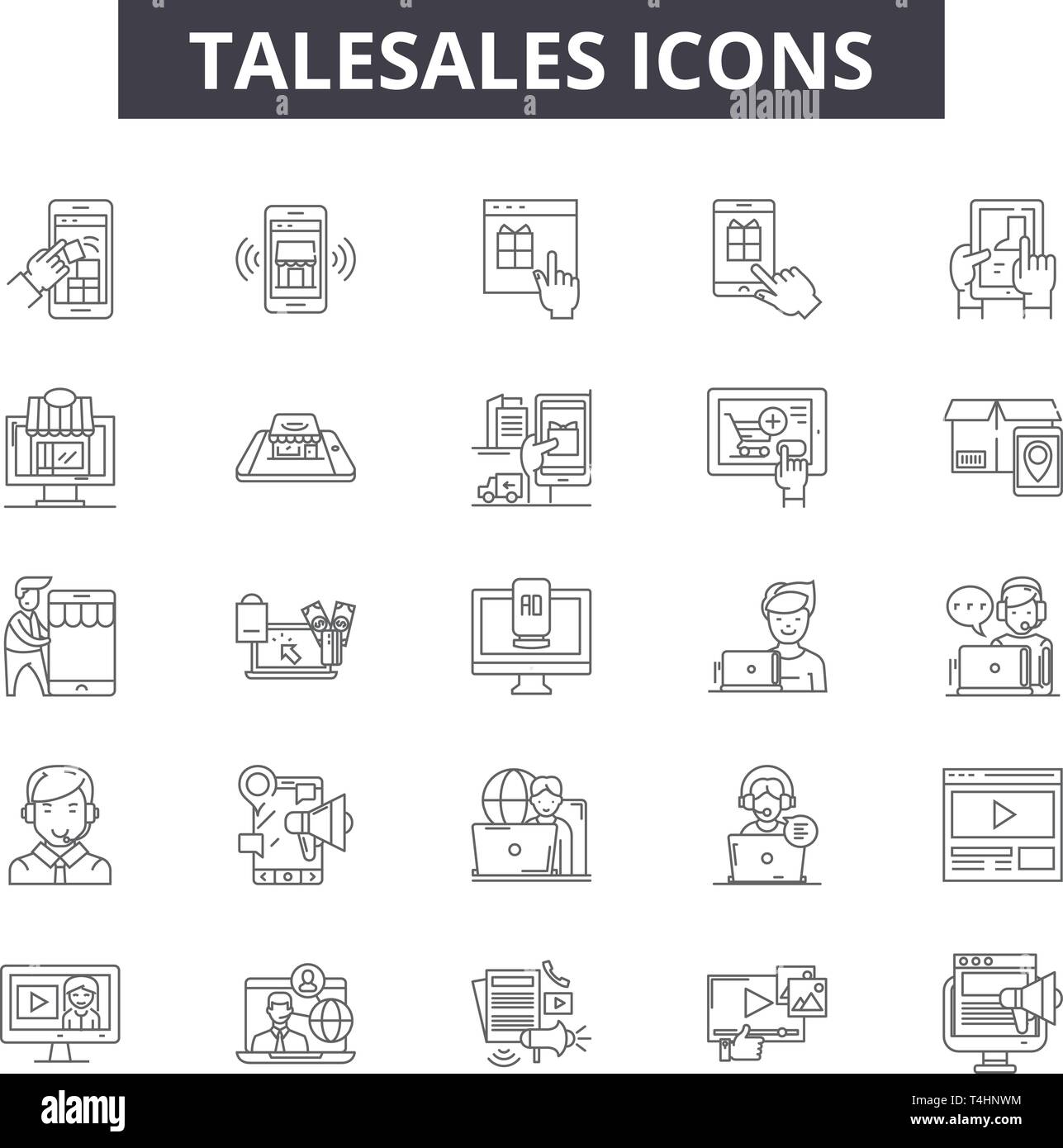 Telesales line icons, signs set, vector. Telesales outline concept ...