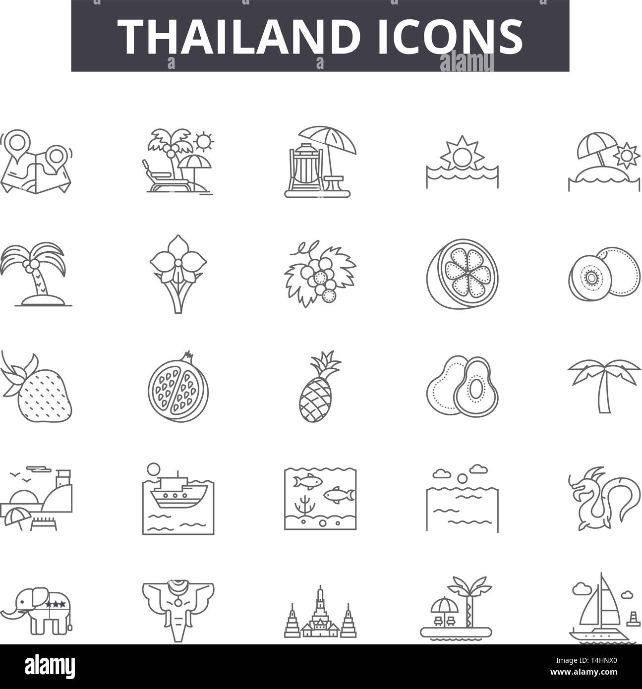 Thailand line icons, signs set, vector. Thailand outline concept ...