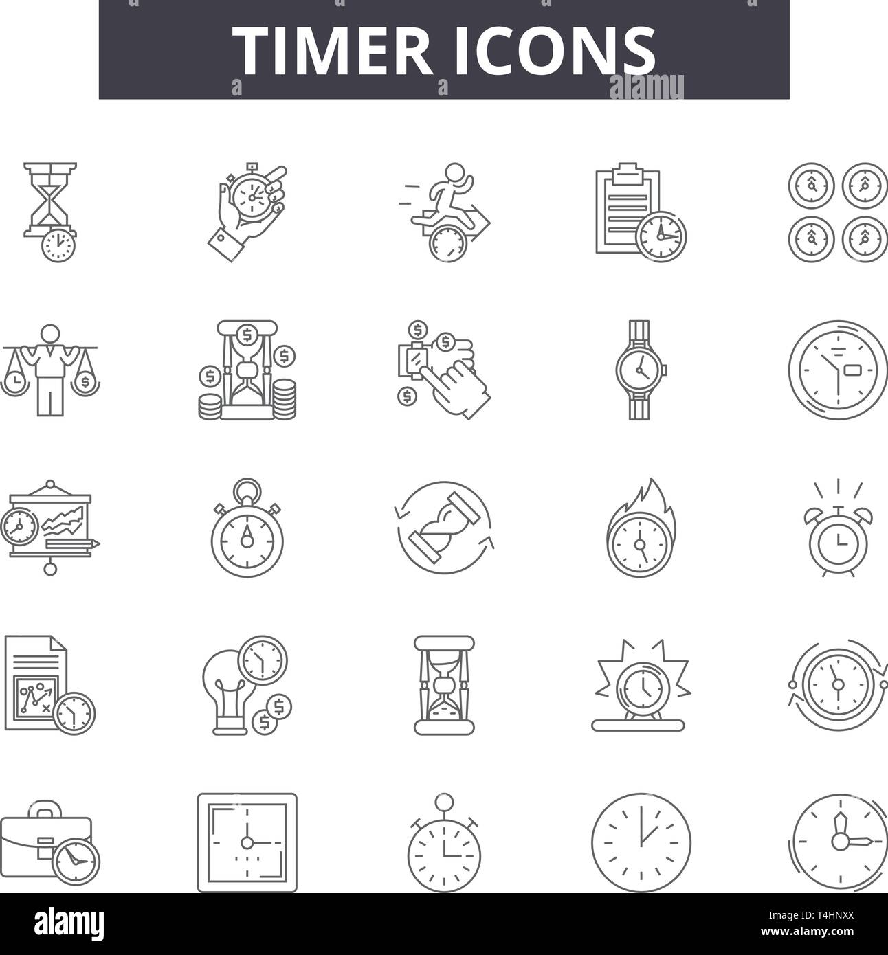 Timer line icons, signs set, vector. Timer outline concept, illustration: clock,time,timer,watch ...