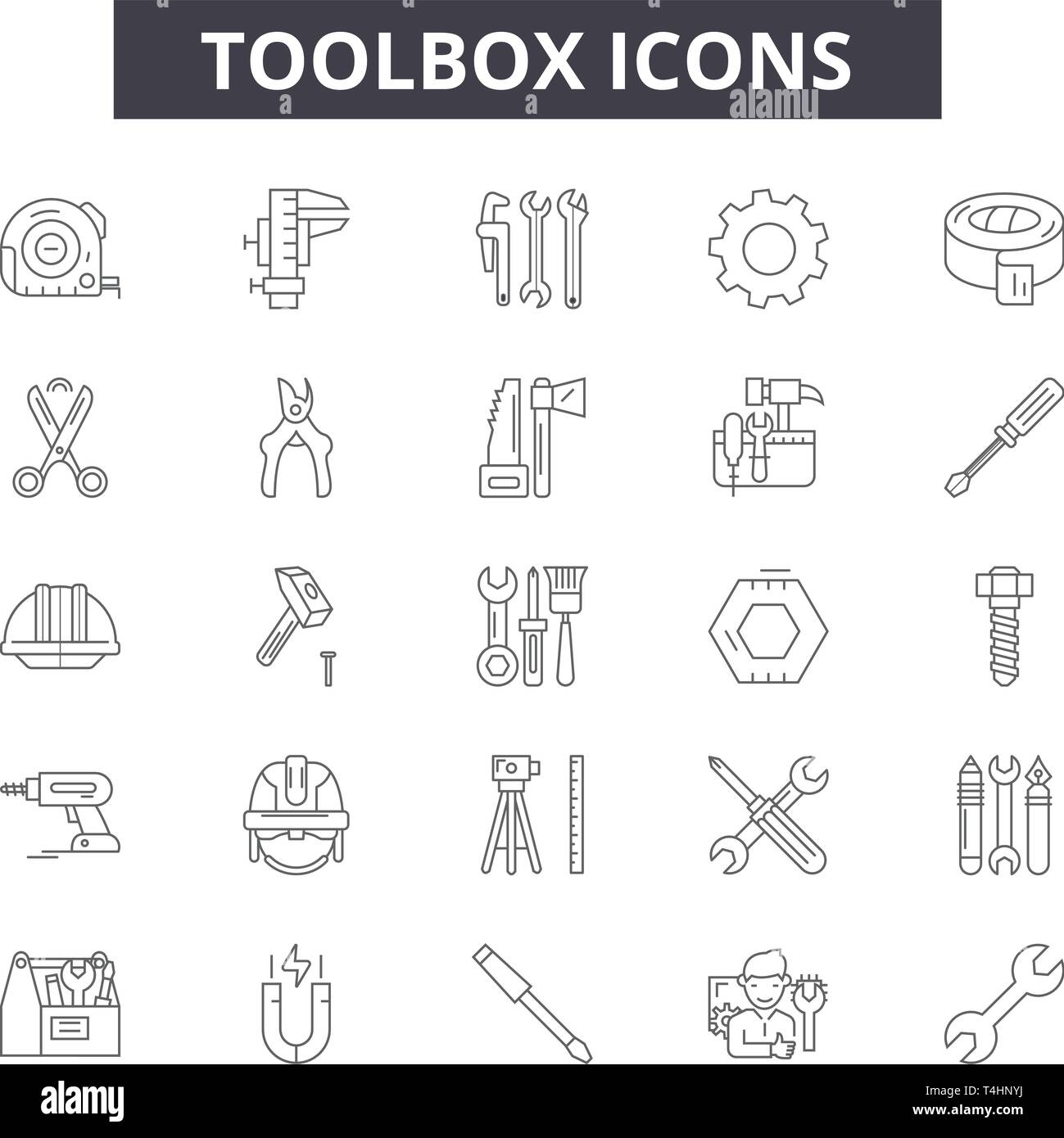 Toolbox line icons, signs set, vector. Toolbox outline concept ...