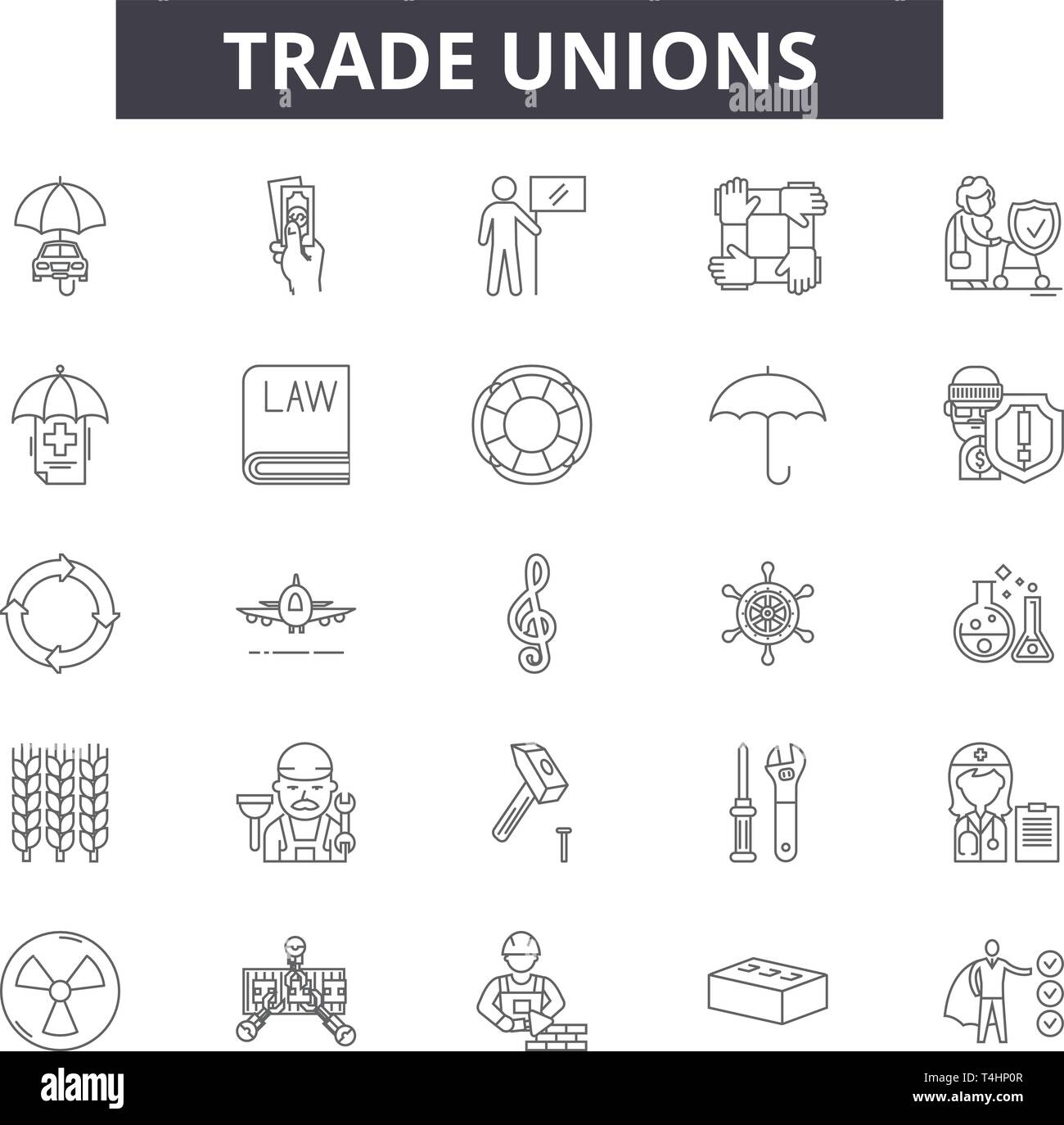 Trade unions line icons, signs set, vector. Trade unions outline ...