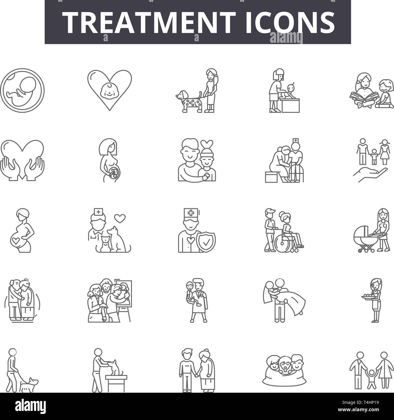 Treatment line icons, signs set, vector. Treatment outline concept ...
