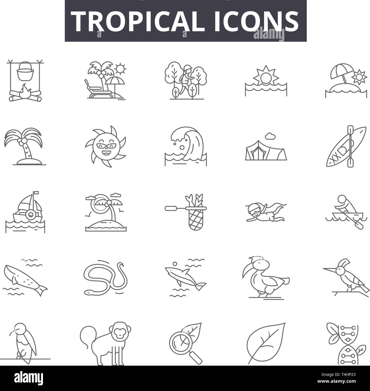 Tropical line icons, signs set, vector. Tropical outline concept ...