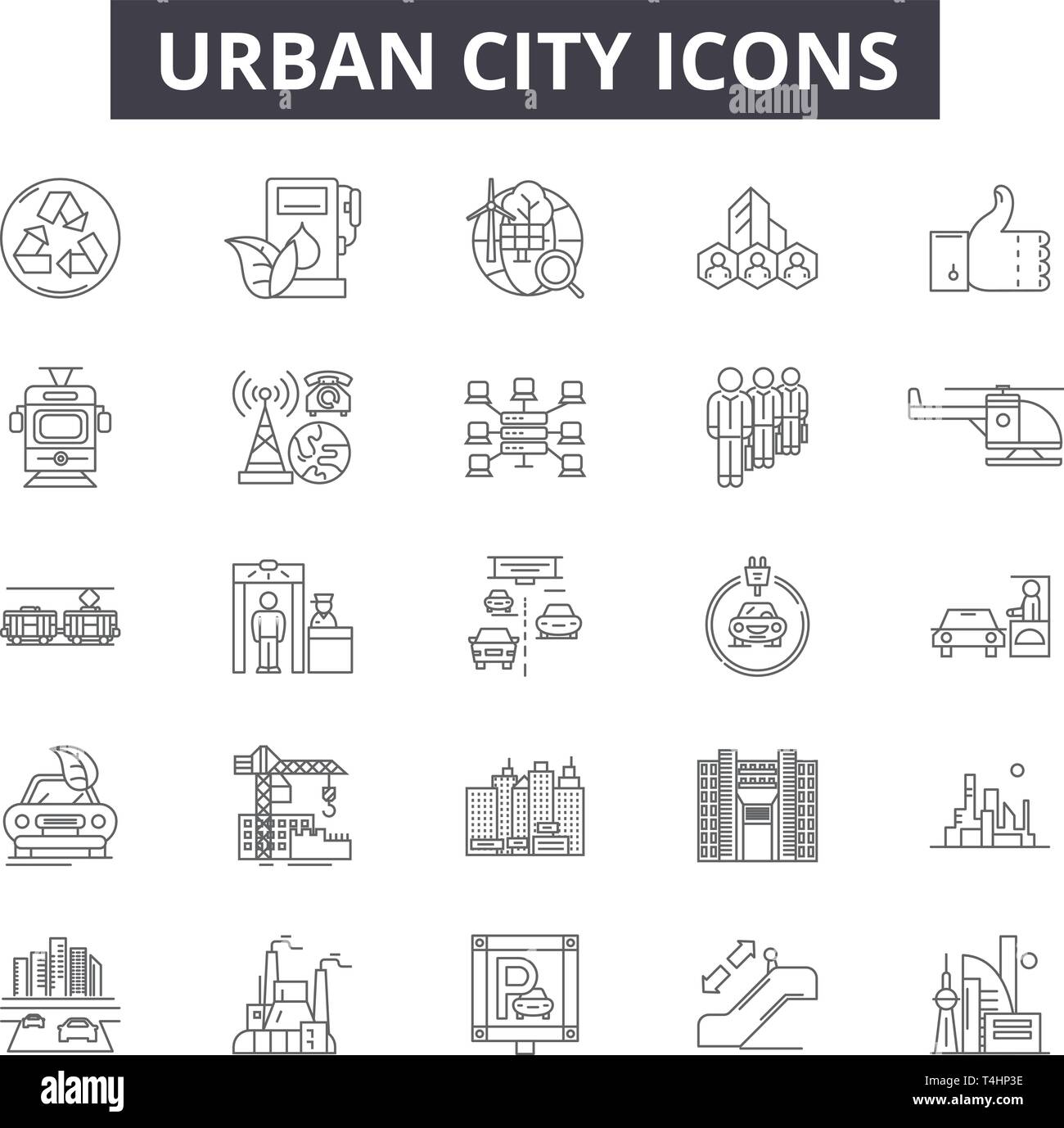 Urban city line icons, signs set, vector. Urban city outline concept ...