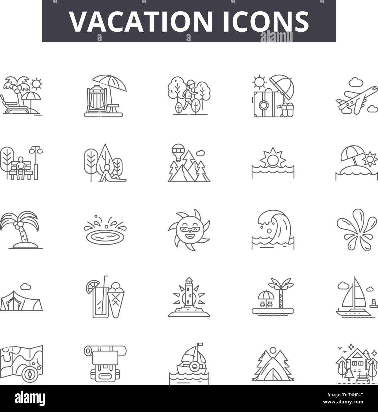 Vacation line icons, signs set, vector. Vacation outline concept ...