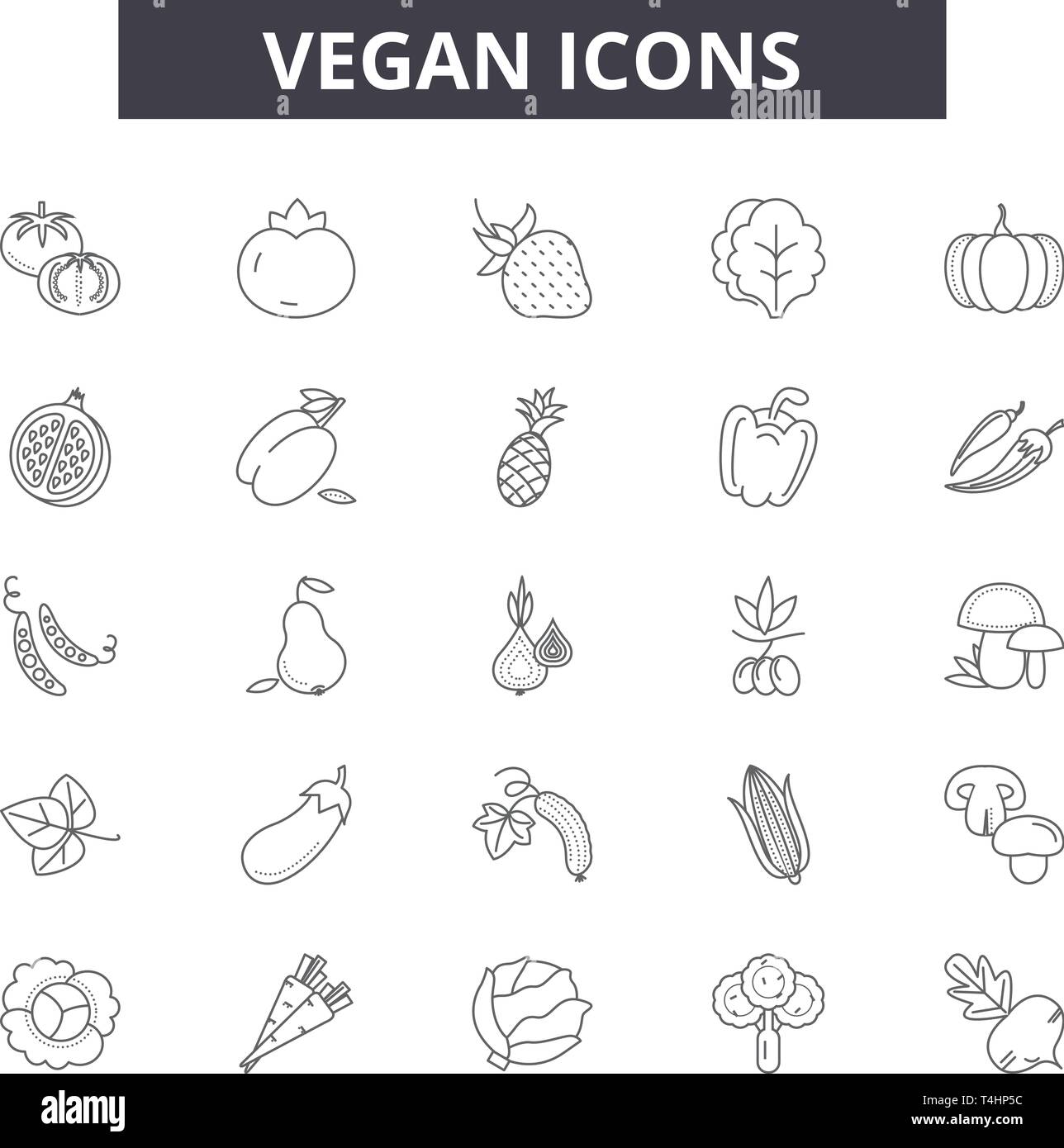 Vegan line icons, signs set, vector. Vegan outline concept ...