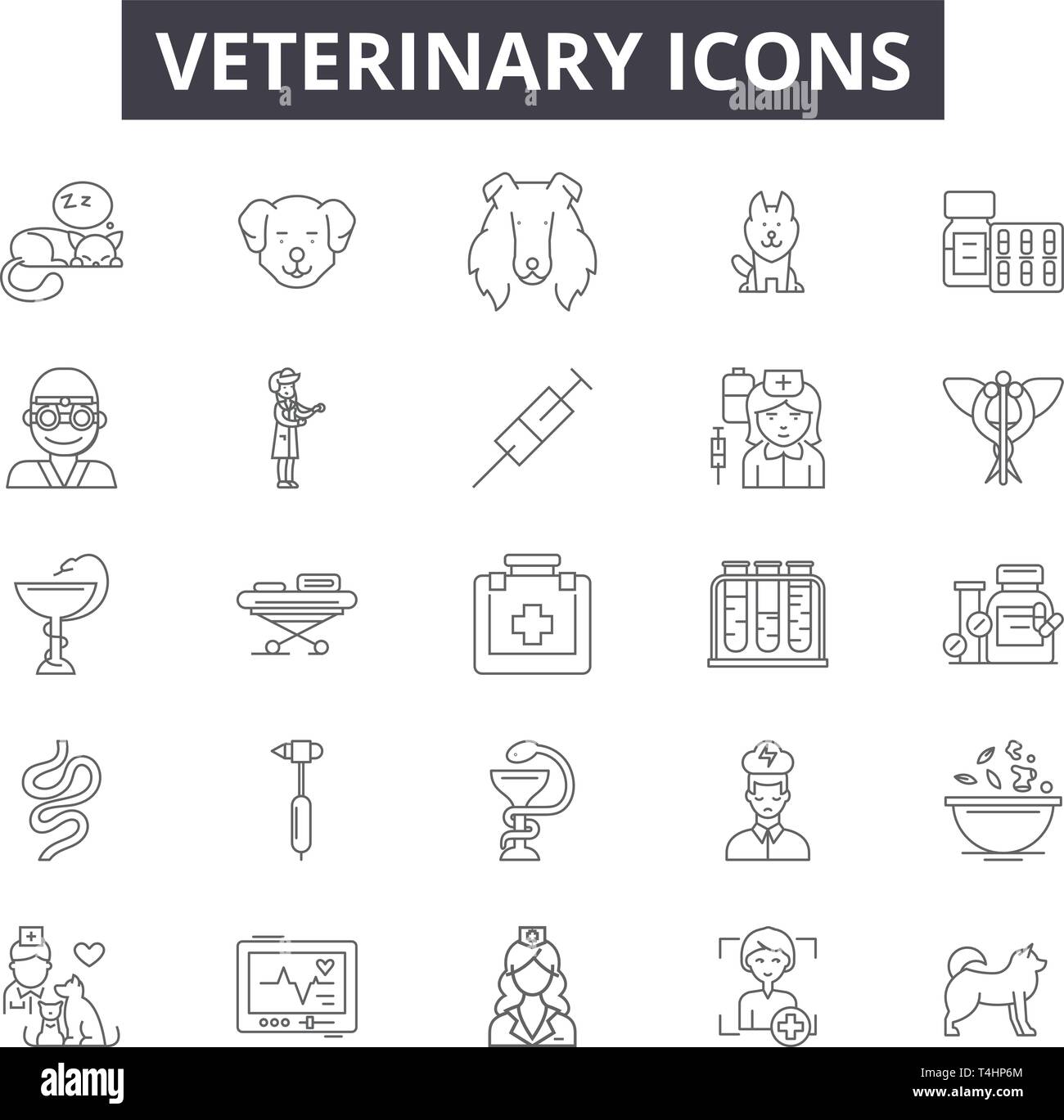 Veterinary line icons, signs set, vector. Veterinary outline concept ...