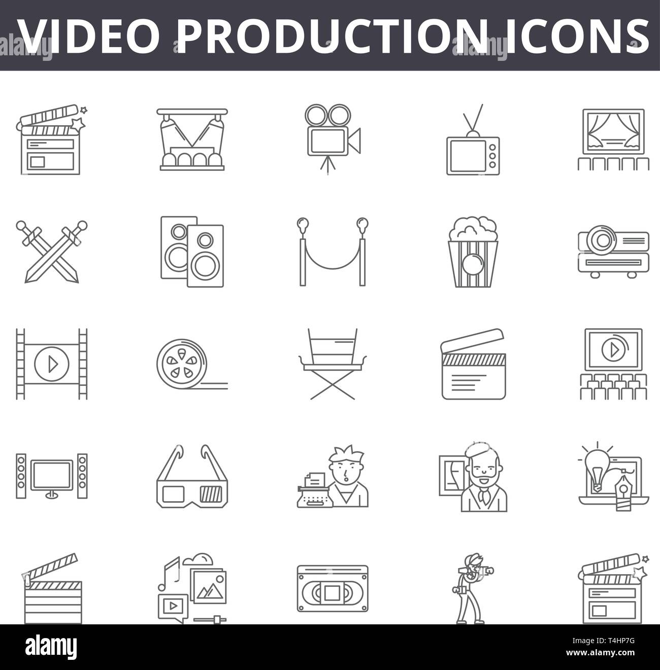 Video production line icons, signs set, vector. Video production ...