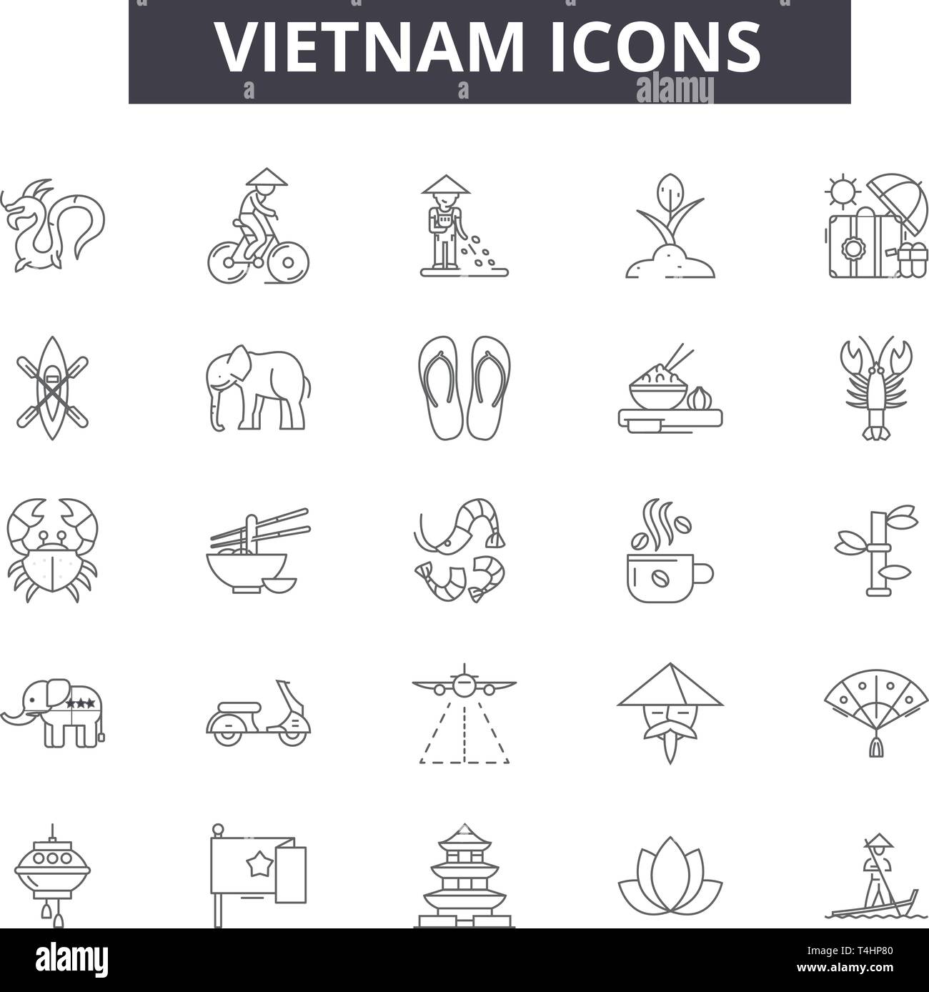 Vietnam line icons, signs set, vector. Vietnam outline concept ...