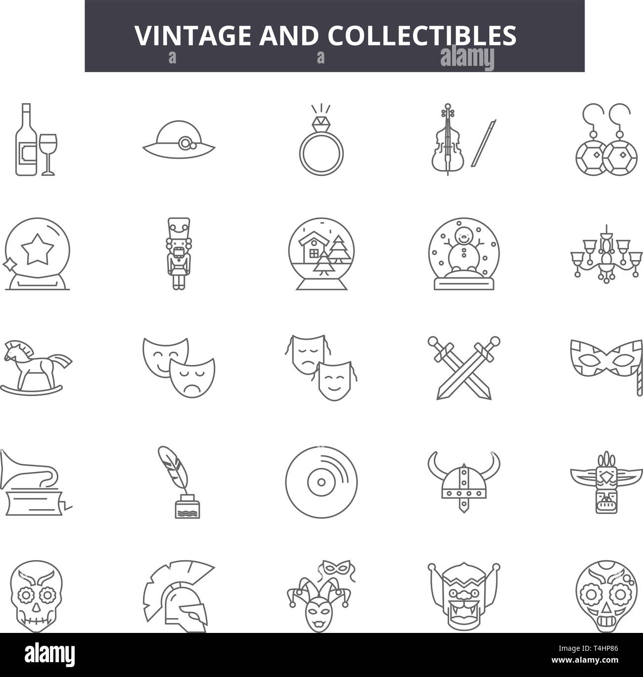Vintage and collectibles line icons, signs set, vector. Vintage and ...
