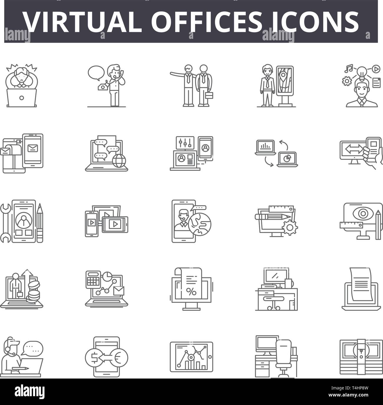 Virtual offices line icons, signs set, vector. Virtual offices outline ...