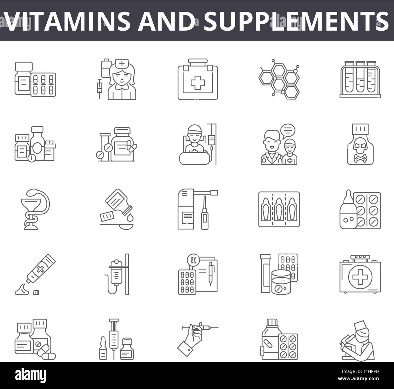 Vitamins and supplements line icons, signs set, vector. Vitamins and ...