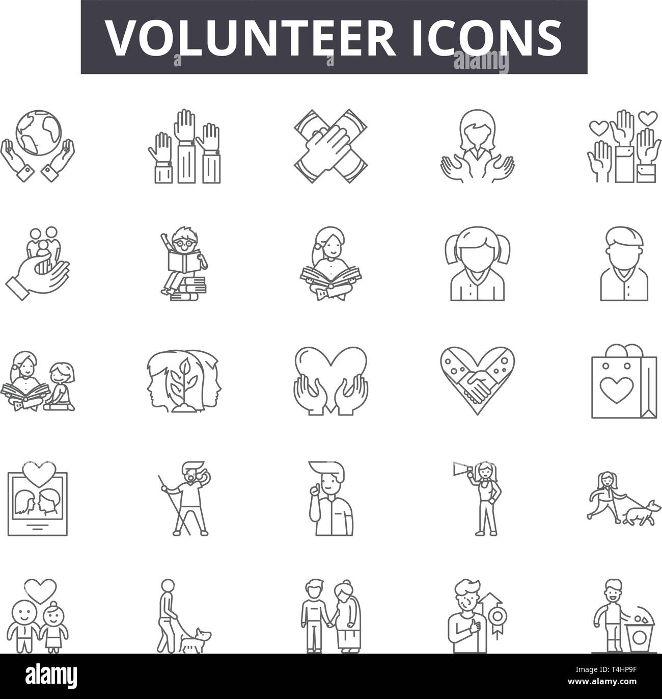 Volunteer line icons, signs set, vector. Volunteer outline concept ...
