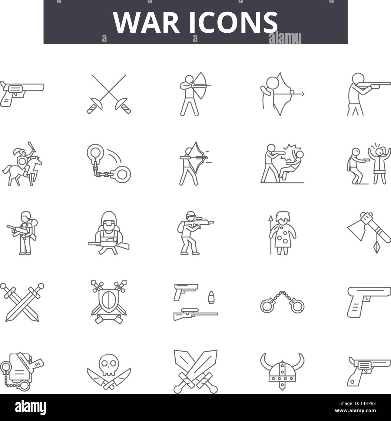War line icons, signs set, vector. War outline concept, illustration ...