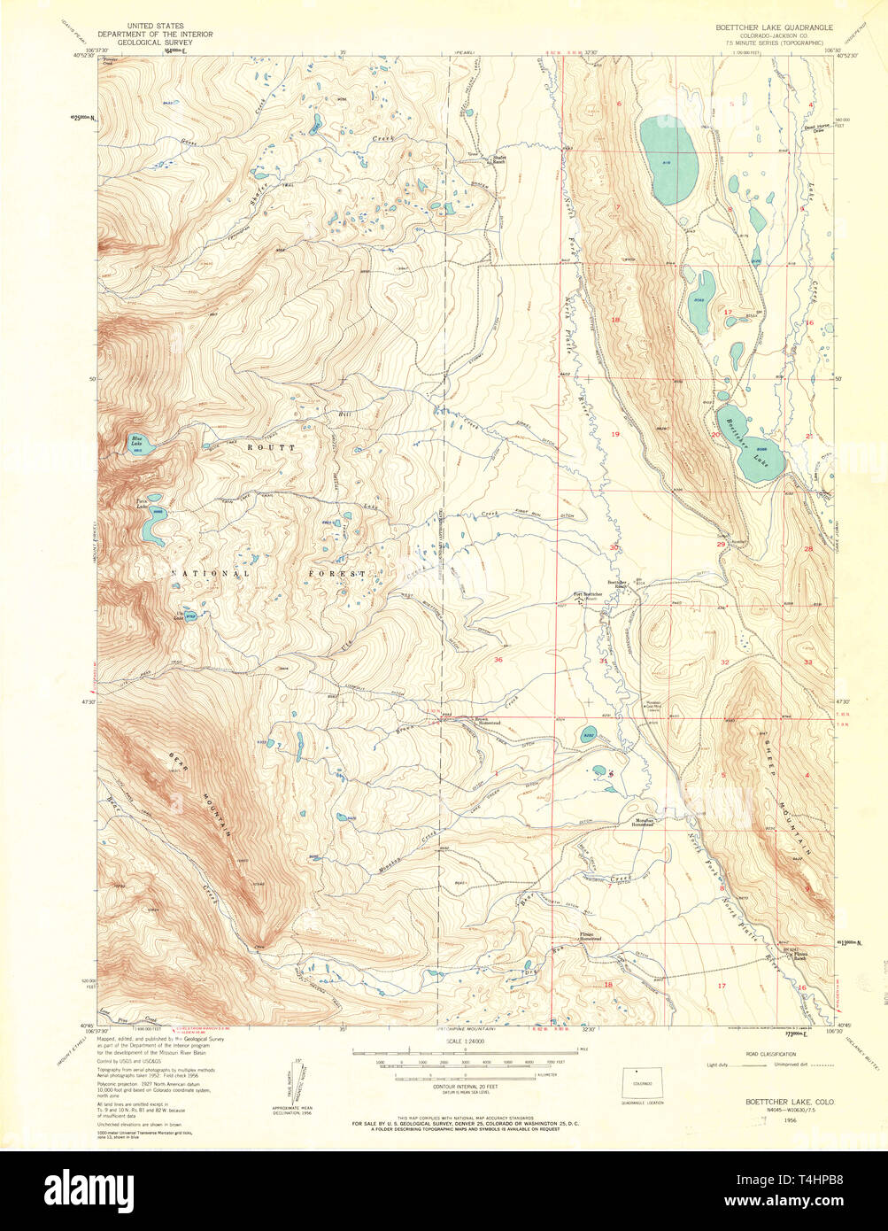 USGS TOPO Map Colorado CO Boettcher Lake 400181 1956 24000 Restoration ...