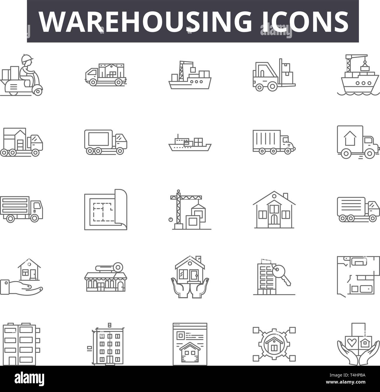 Warehousing line icons, signs set, vector. Warehousing outline concept ...