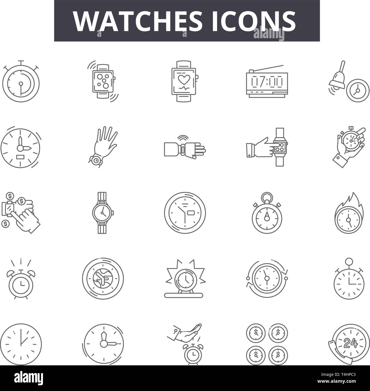 Watches line icons, signs set, vector. Watches outline concept ...