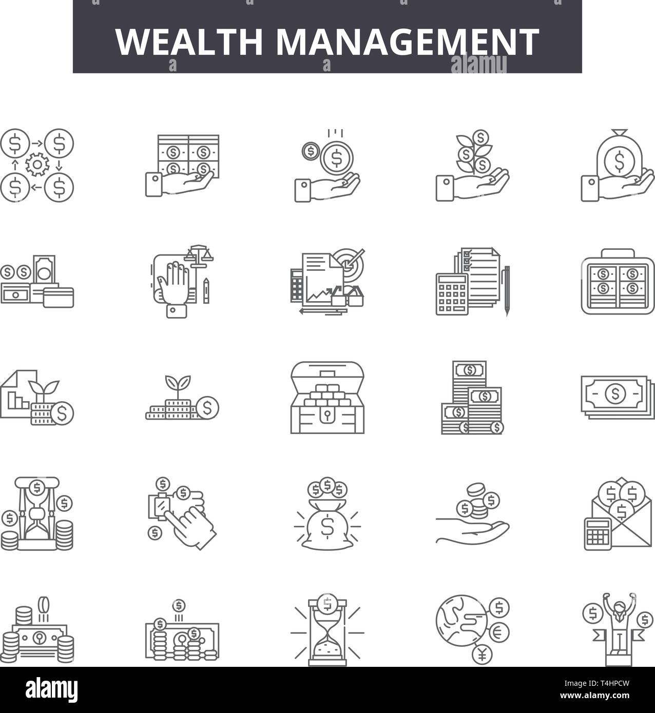 Wealth management line icons, signs set, vector. Wealth management ...