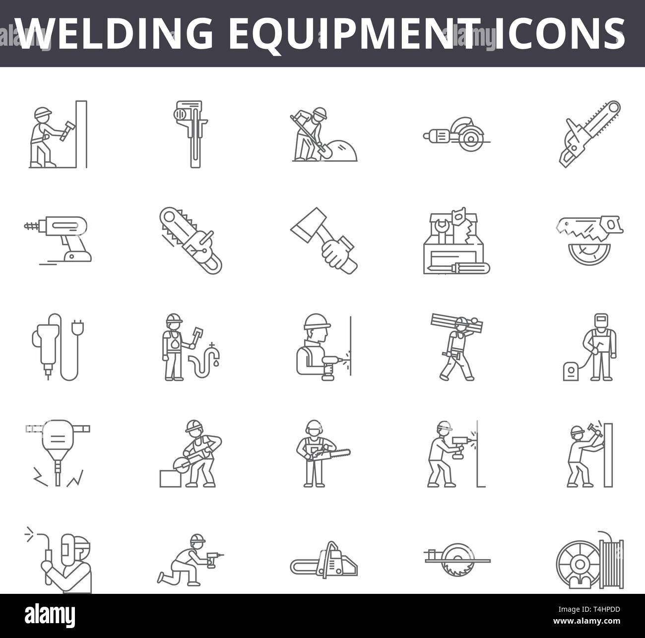 Welding equipment line icons, signs set, vector. Welding equipment ...