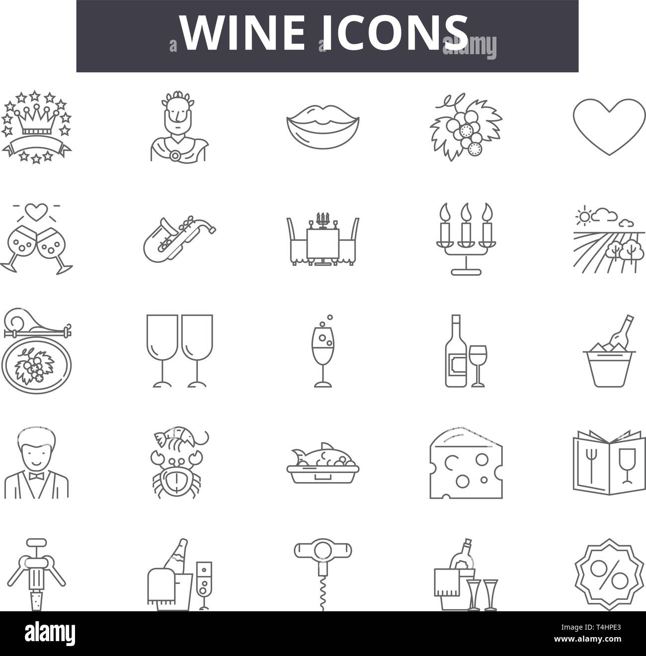 Wine line icons, signs set, vector. Wine outline concept, illustration ...