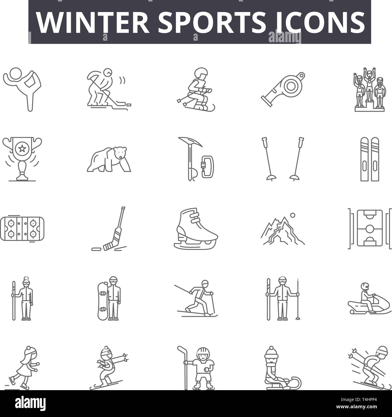 Winter sports line icons, signs set, vector. Winter sports outline ...