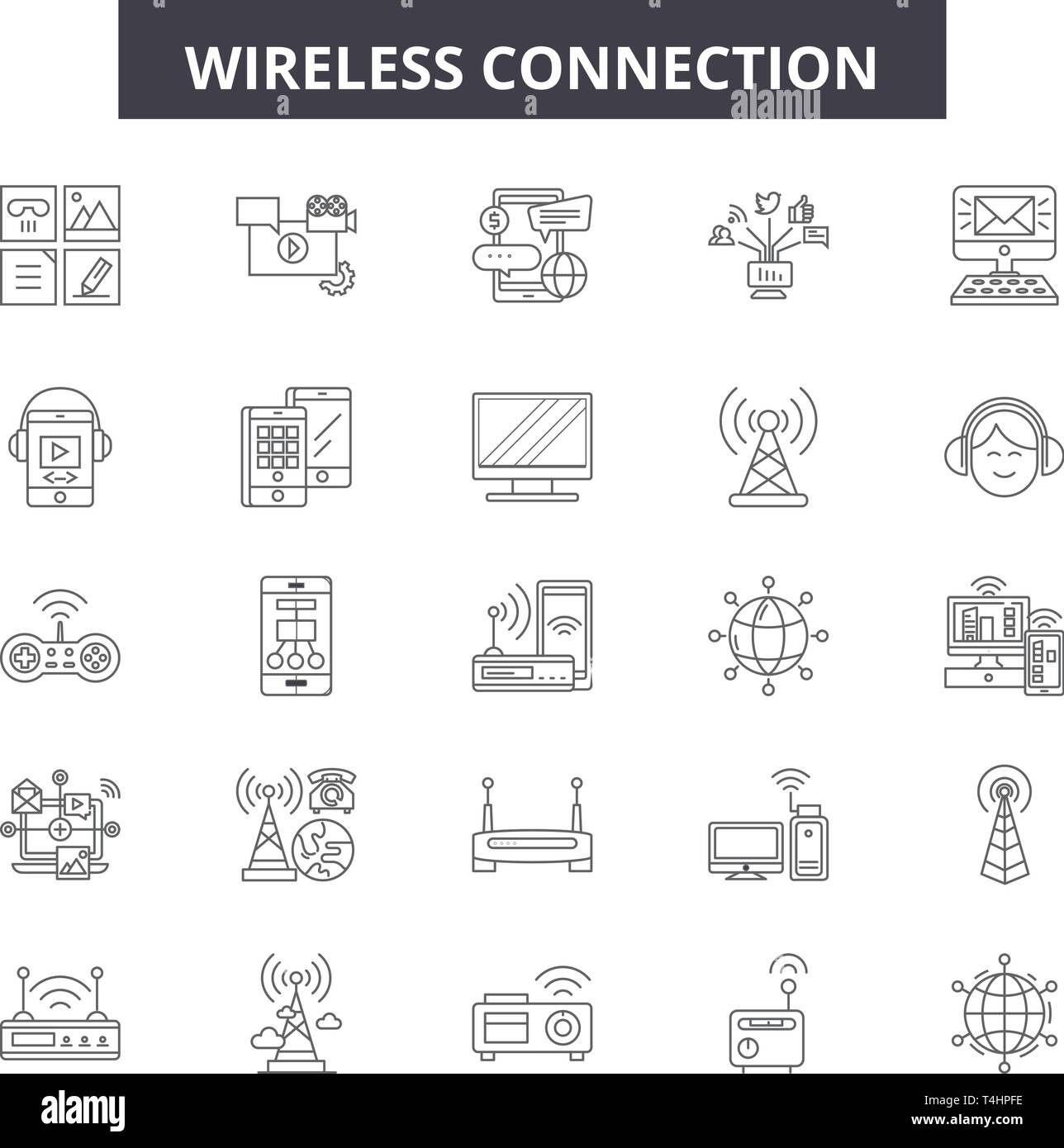 Wireless connection line icons, signs set, vector. Wireless connection ...