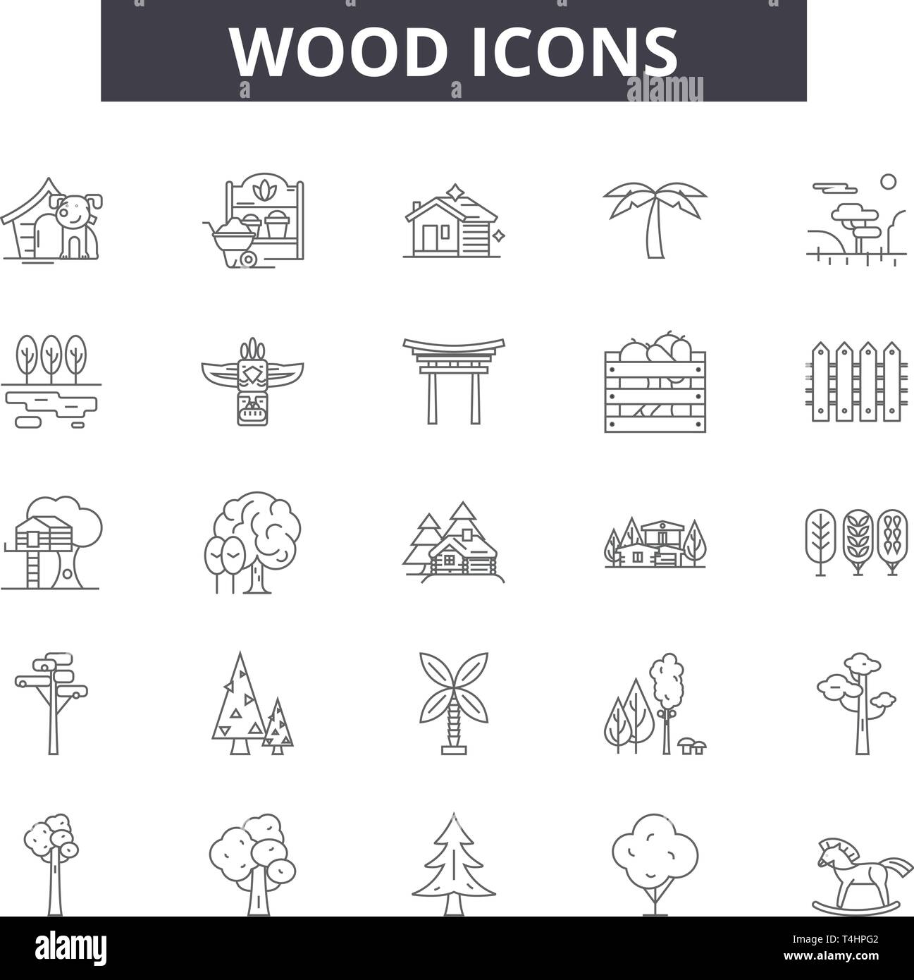 Wood line icons, signs set, vector. Wood outline concept, illustration ...