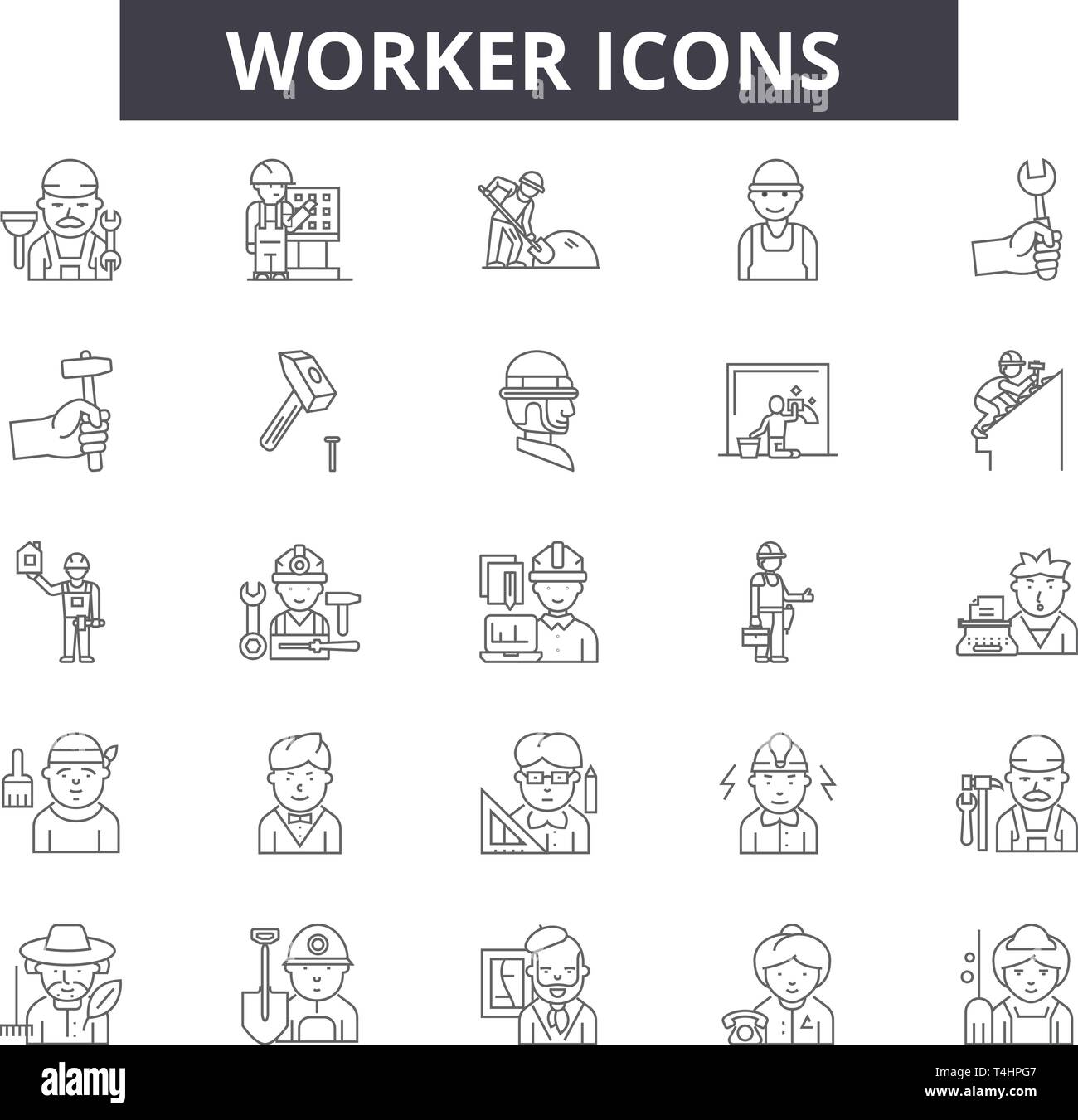 Worker line icons, signs set, vector. Worker outline concept ...