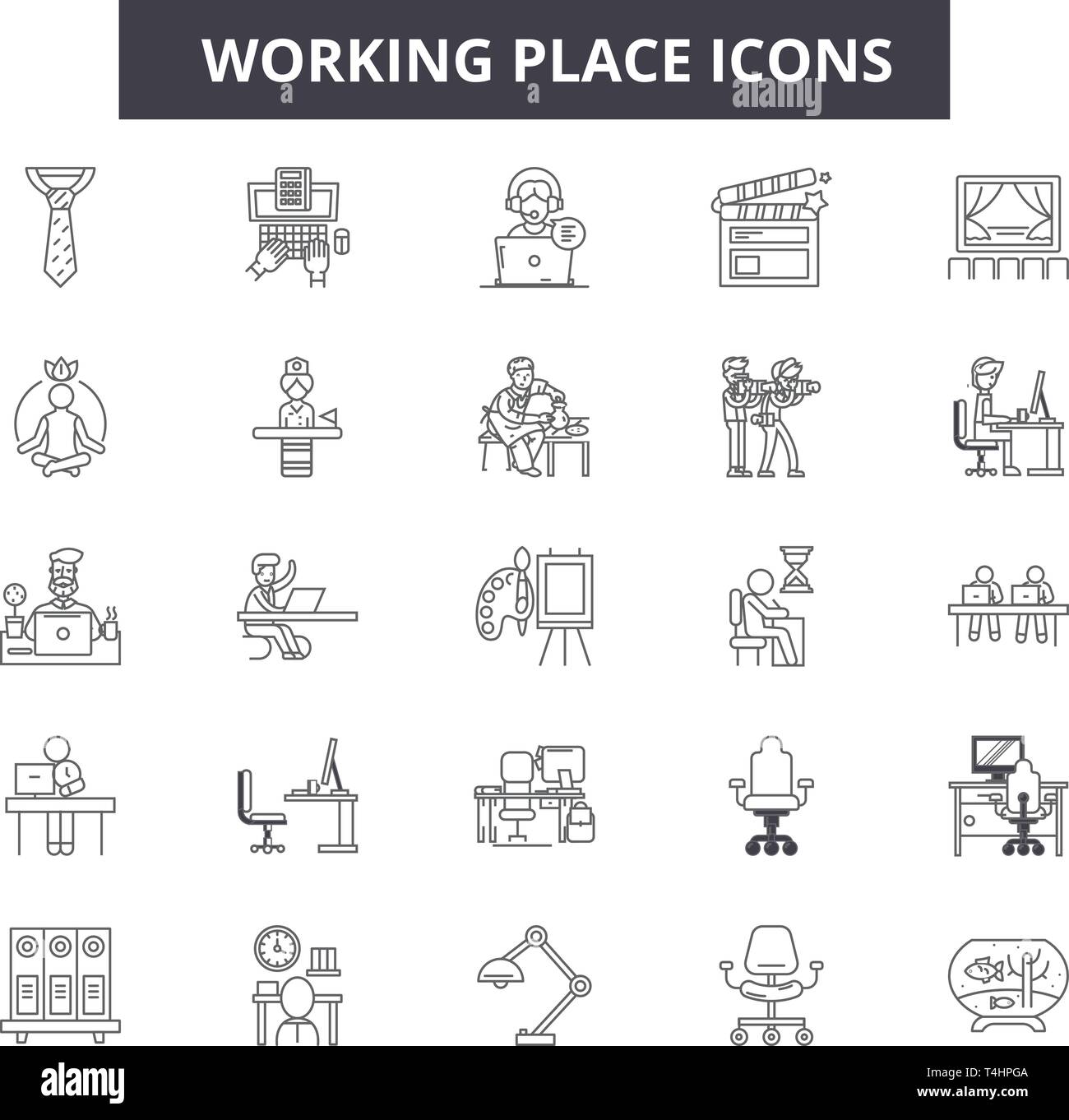 Working place line icons, signs set, vector. Working place outline ...