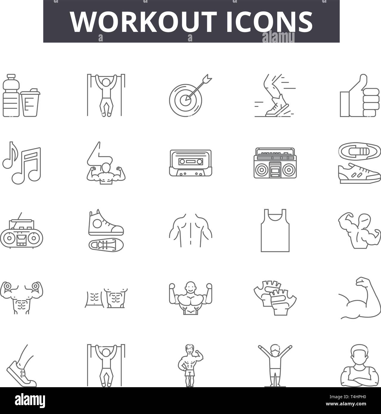 Workout line icons, signs set, vector. Workout outline concept ...