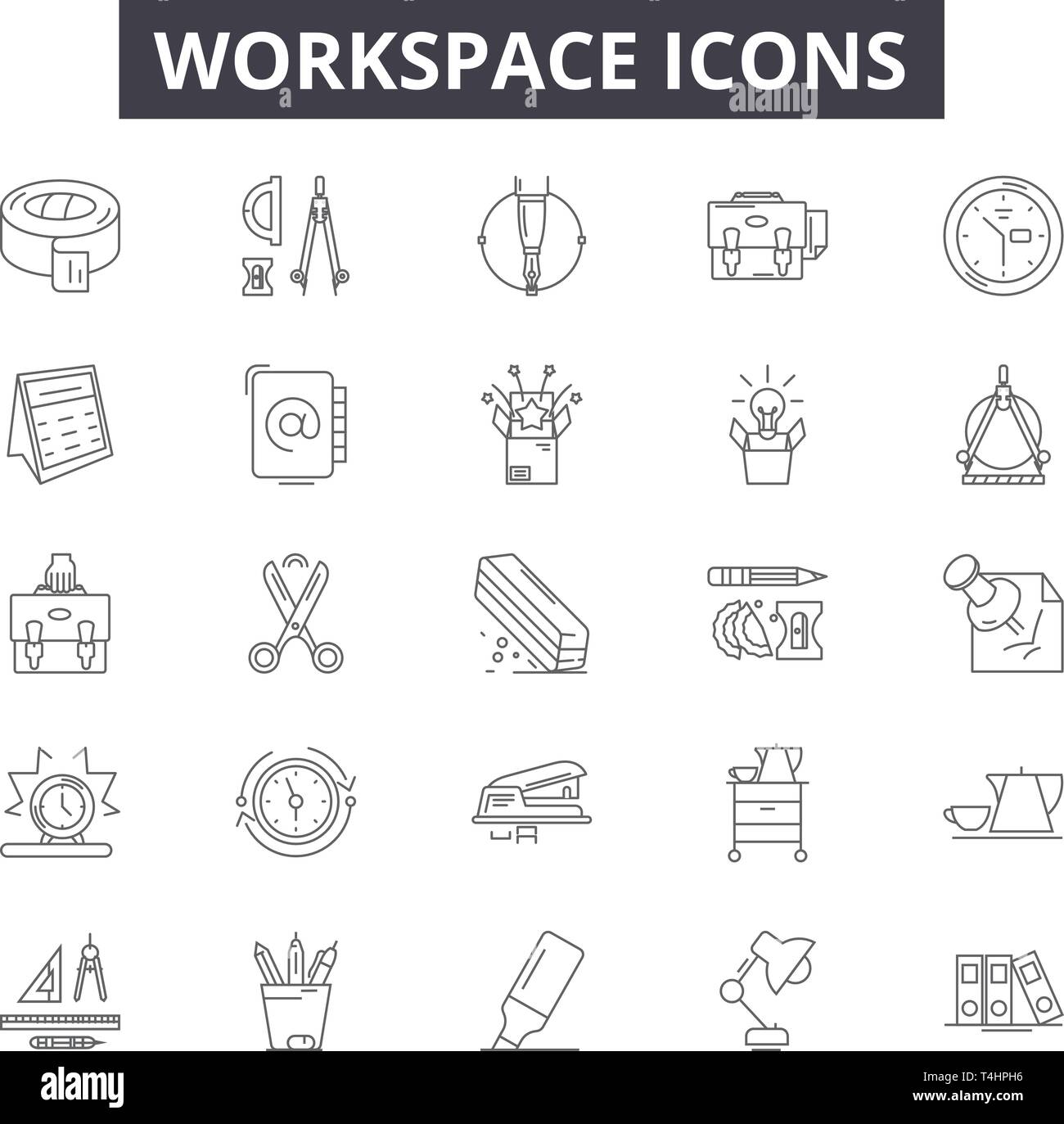 Workspace line icons, signs set, vector. Workspace outline concept ...