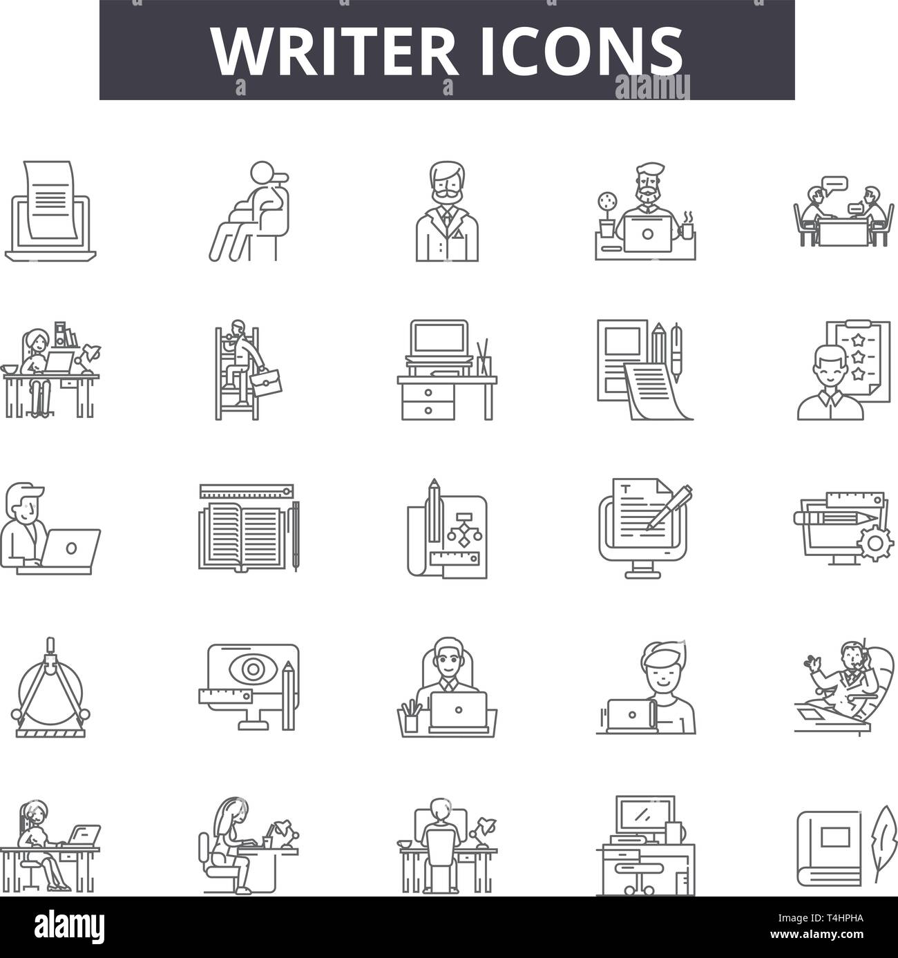 Writer line icons, signs set, vector. Writer outline concept ...