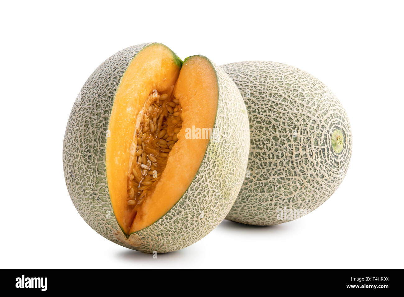 Close up, clipping path, cut out. Beautiful tasty sliced rock cantaloup ...