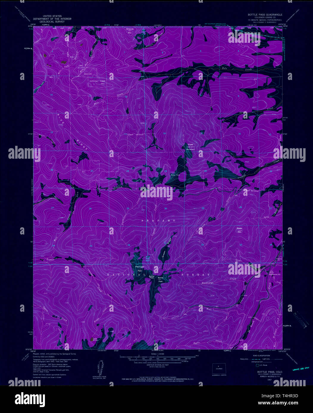 USGS TOPO Map Colorado CO Bottle Pass 400200 1957 24000 Inverted ...