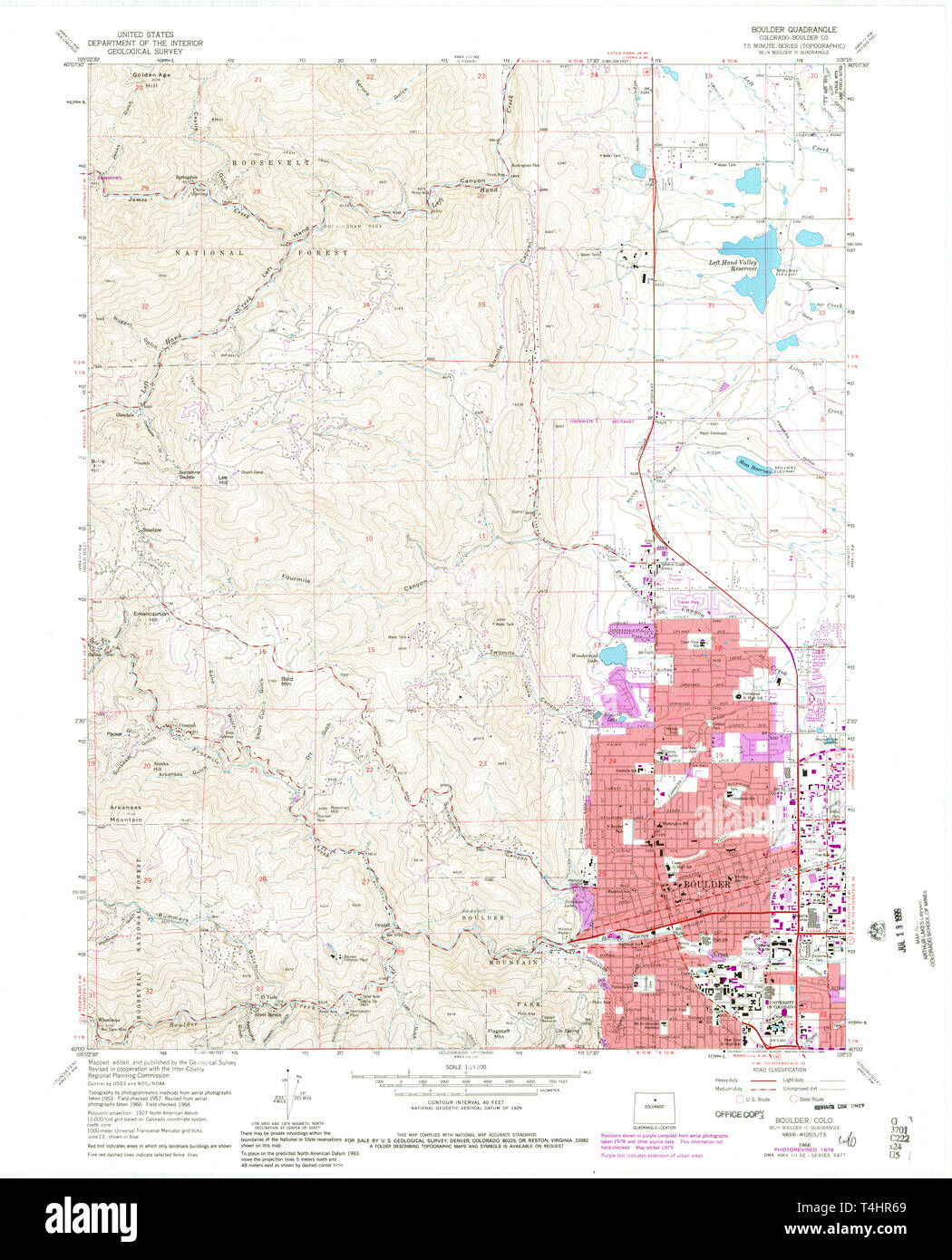 USGS TOPO Map Colorado CO Boulder 400201 1966 24000 Restoration Stock ...