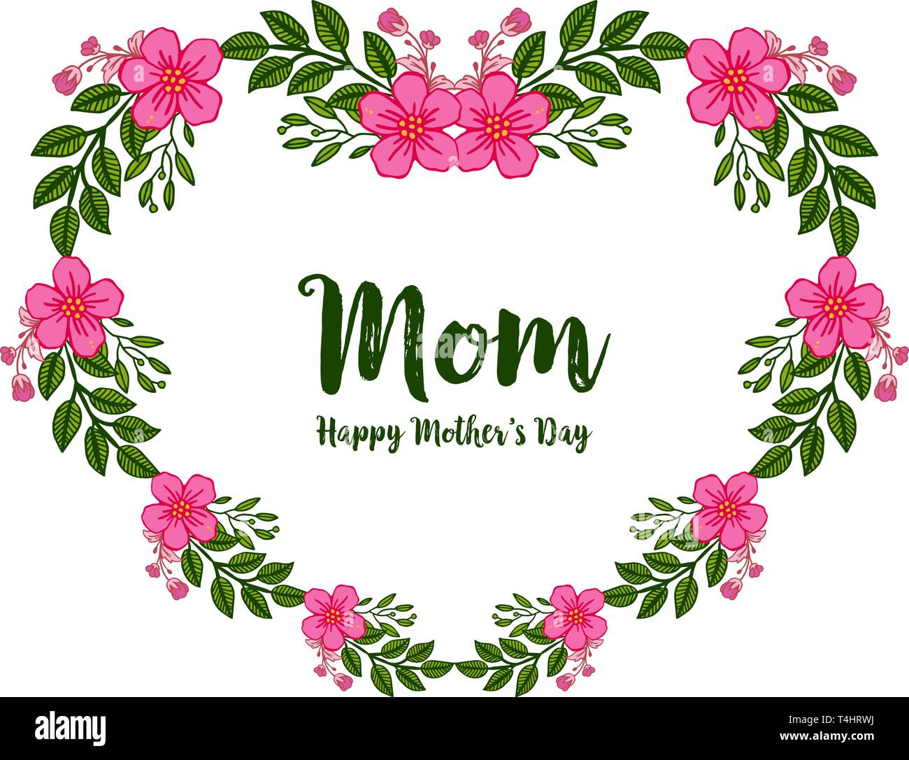 Vector illustration greeting card best mom with design green leafy ...