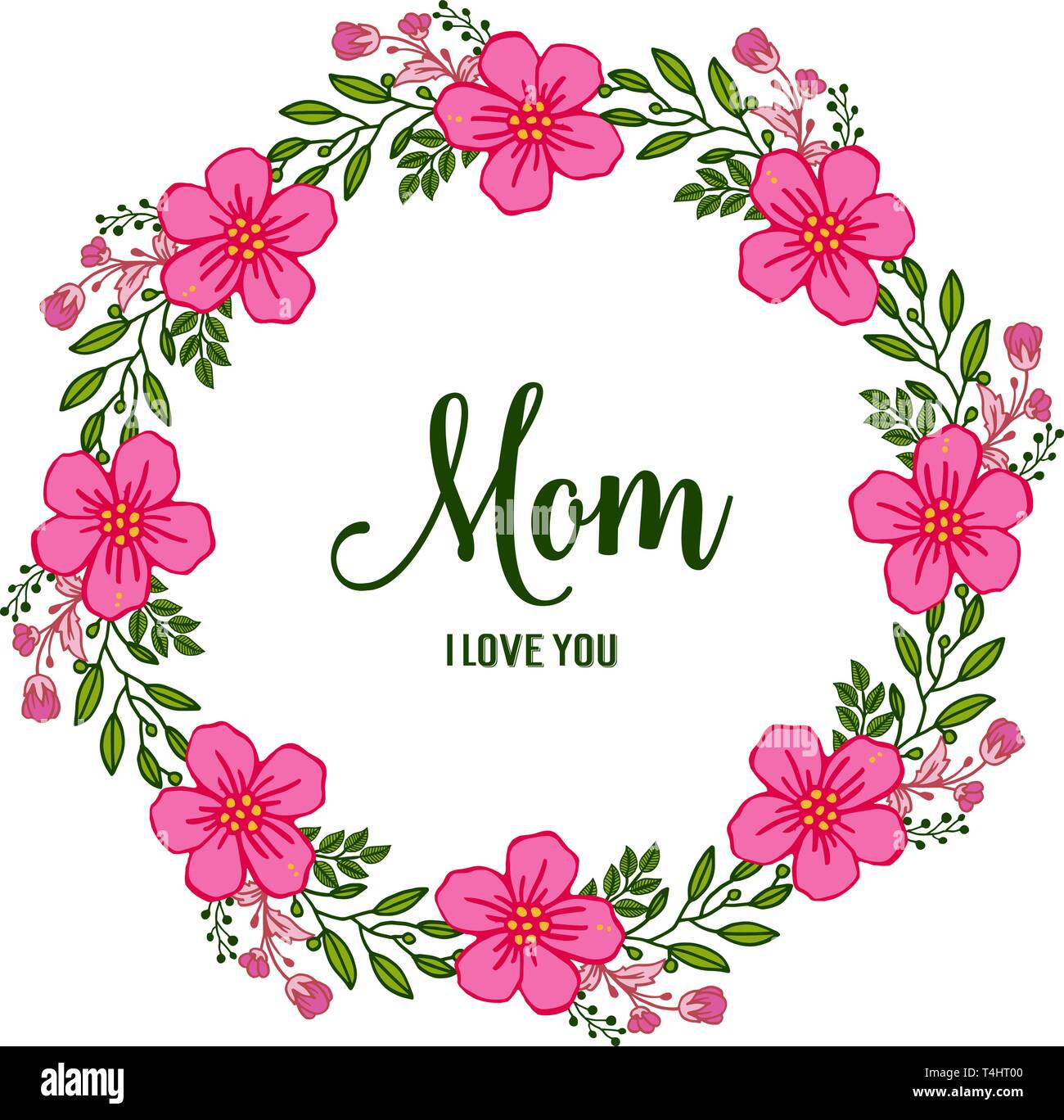 Vector illustration template card mom with pattern pink flower frame ...