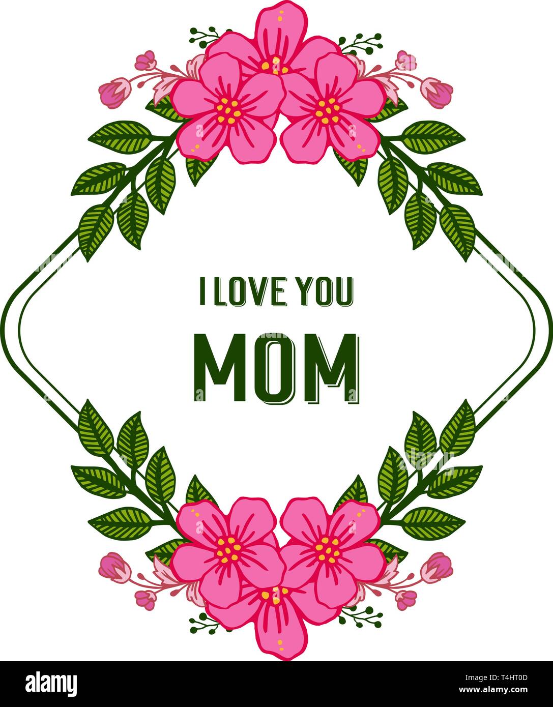 Vector illustration template card mom with pattern pink flower frame ...