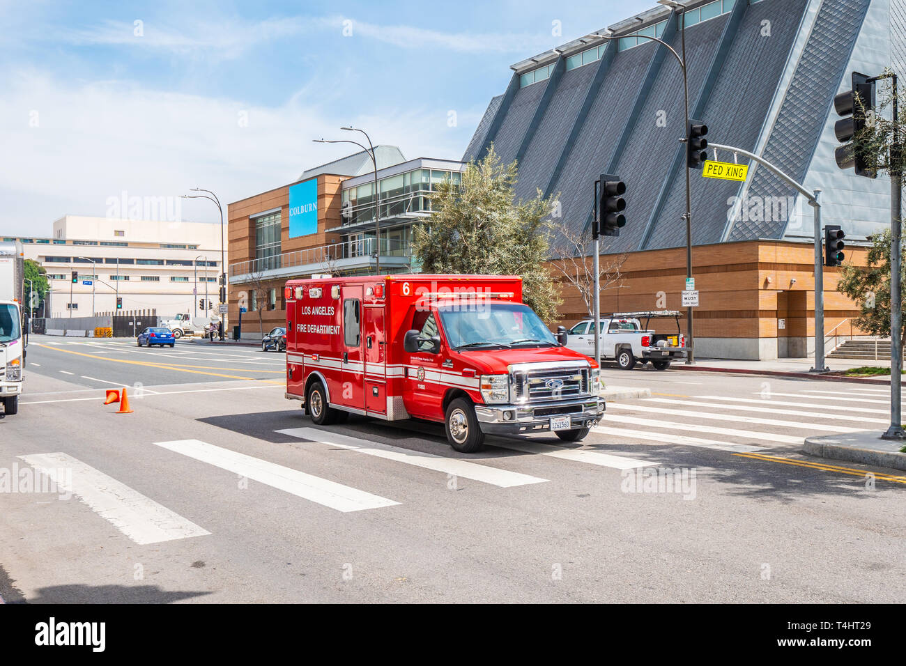 Ambulance car in Los Angeles downtown - CALIFORNIA, USA - MARCH 18 ...